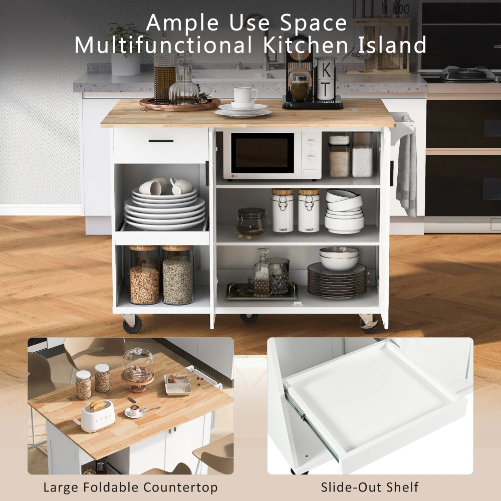 K&K Kitchen Island with Foldable Counter Top White