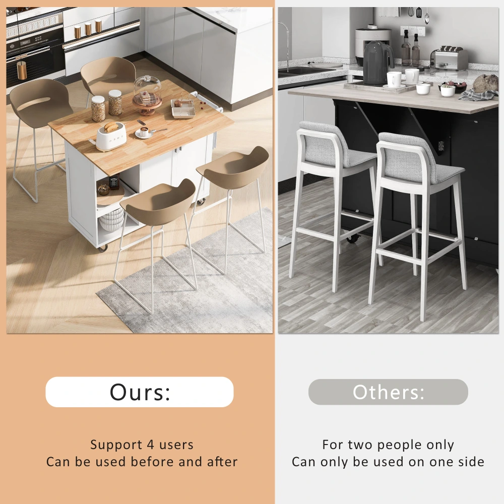K&K Kitchen Island with Foldable Counter Top White