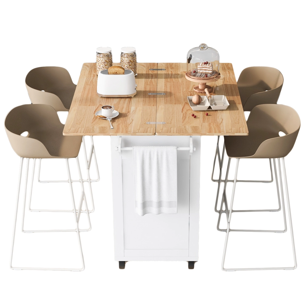 K&K Kitchen Island with Foldable Counter Top White