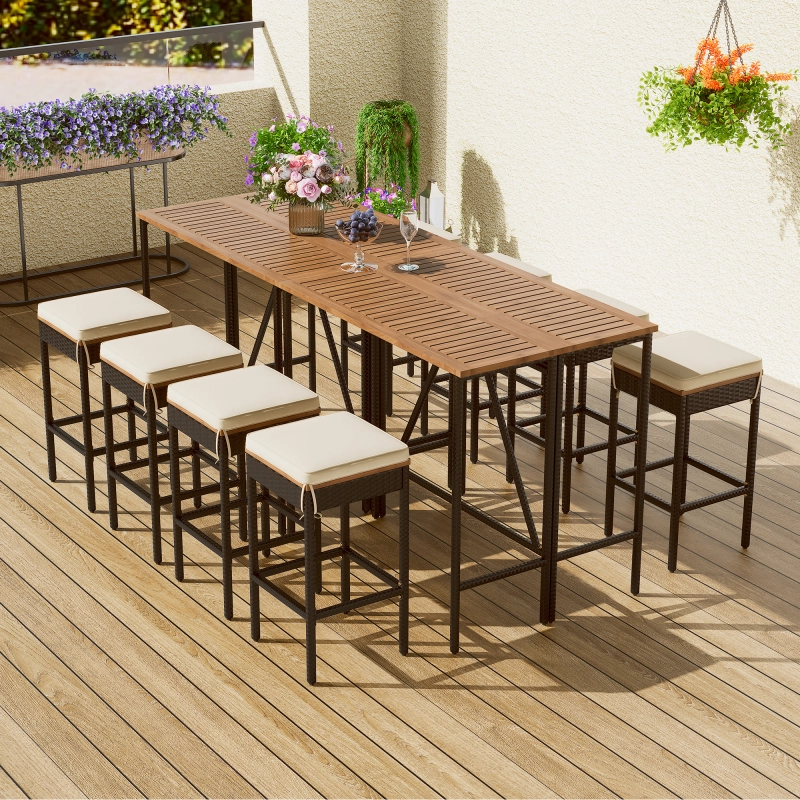 10 Pieces Outdoor Patio Furniture Set Wood Bar Height Table And Four ...