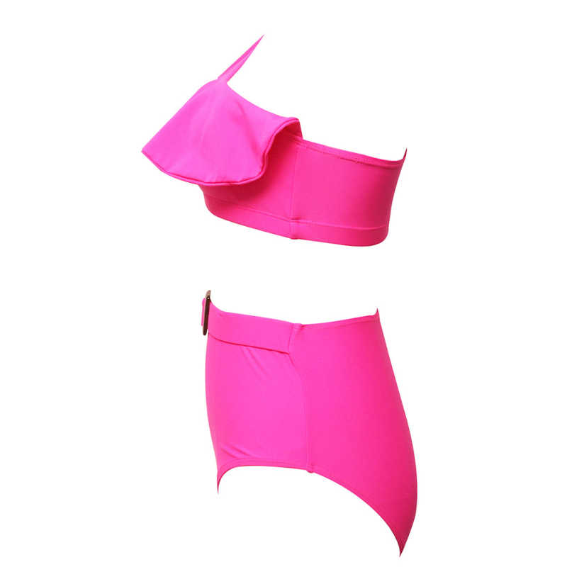 Rosy One Shoulder Ruffle Bikini Swimwear TQK610299-6