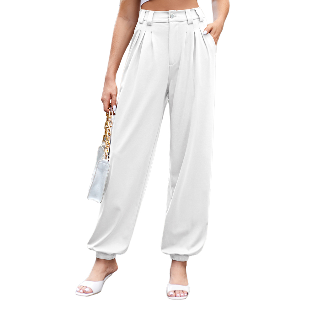 White High Waist Office Lady Pocket Pants