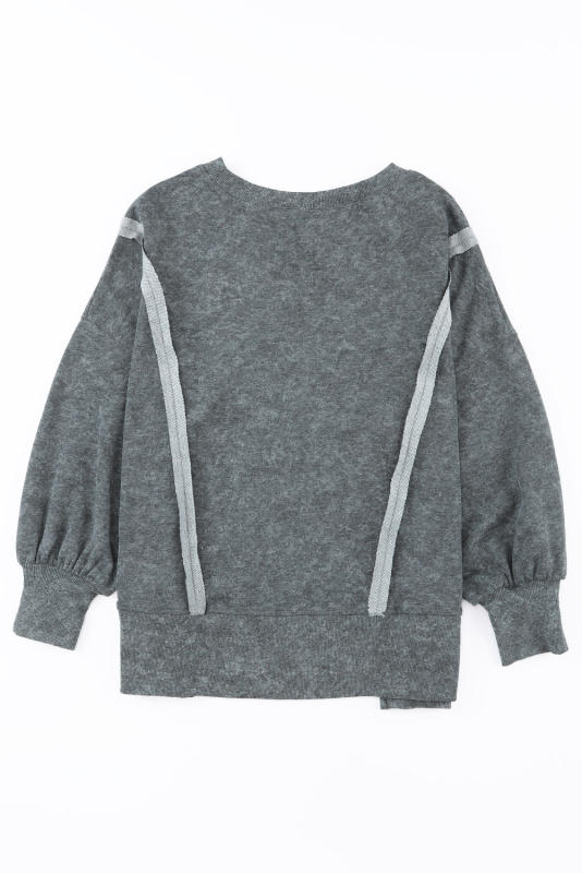 Gray Expose Seamed Washed Split Plus Size Sweatshirt