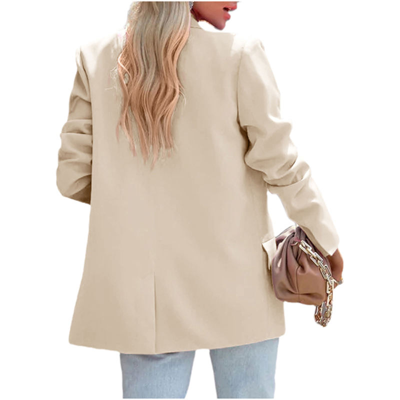 Apricot Padded Shoulder Lapel Long Sleeve Blazer TQK280220-18