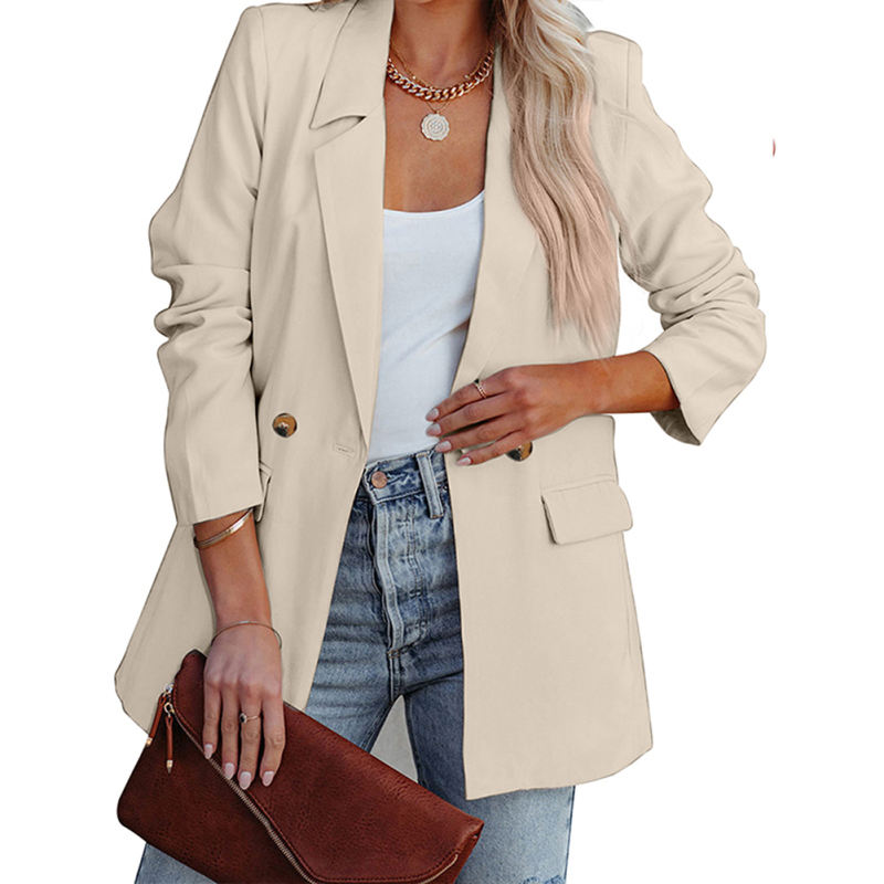 Apricot Padded Shoulder Lapel Long Sleeve Blazer TQK280220-18