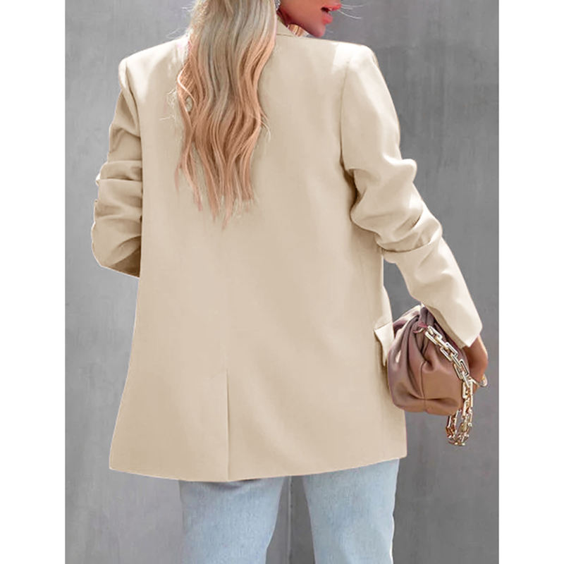 Apricot Padded Shoulder Lapel Long Sleeve Blazer TQK280220-18