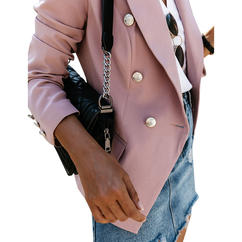Pink Double-breasted Stand Collar Blazer (This items size is smaller ...