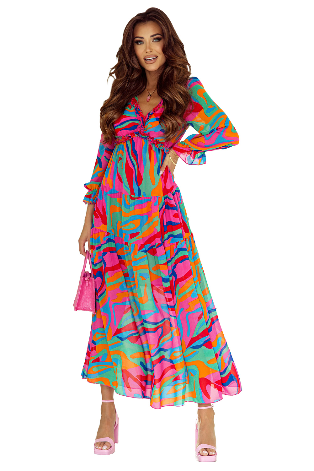 Multicolor Wild Lotus Ruffle Tiered Maxi Dress LC613415-22