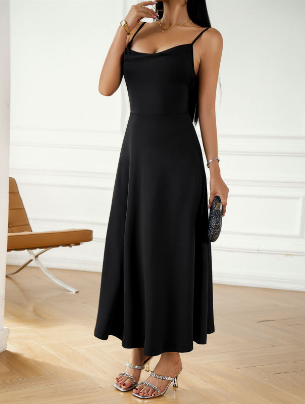 Apricot Back Crisscross Spaghetti Straps Long Dress