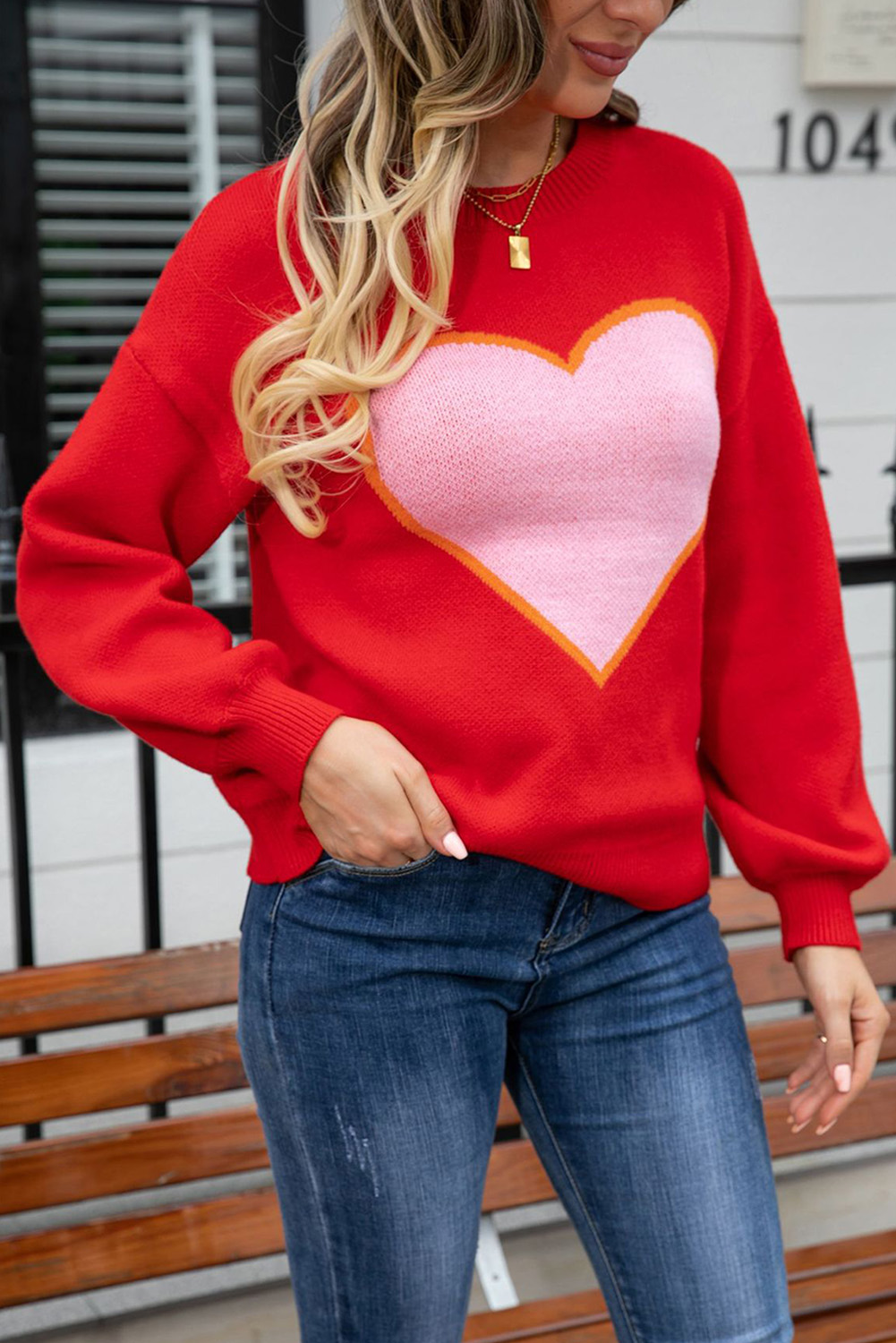Fiery Red Heart Graphic Valentine Sweater