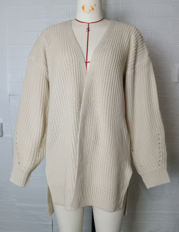 Apricot Side Split Open Front Knit Cardigan