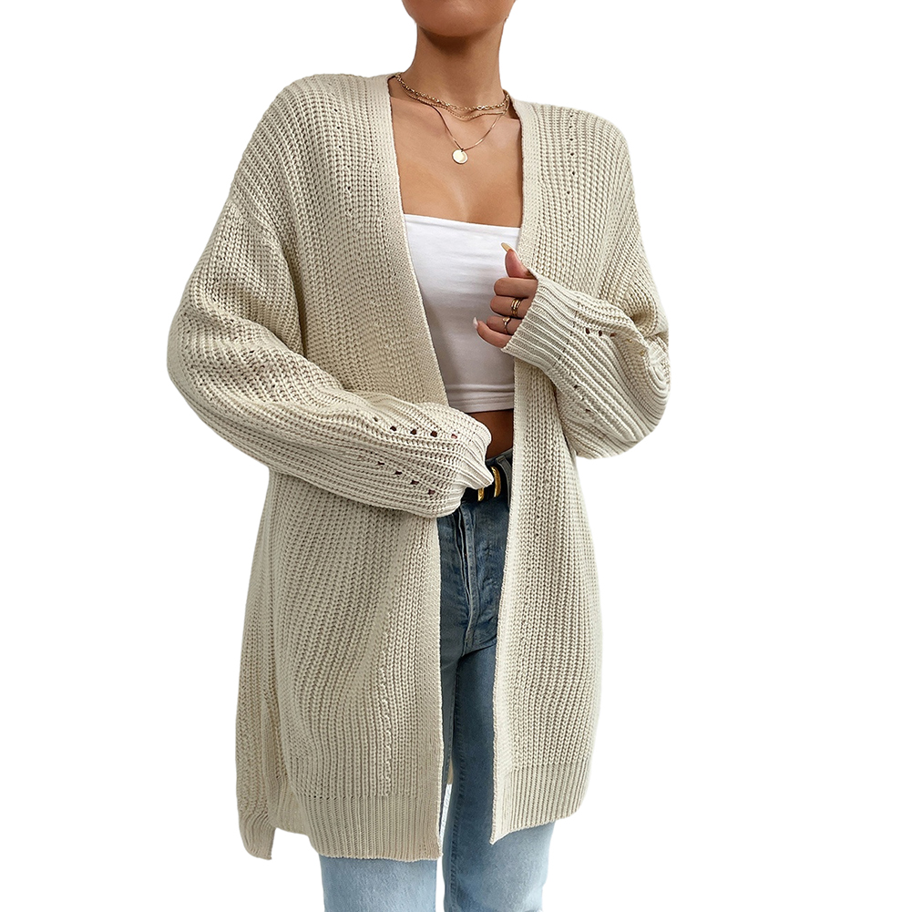 Apricot Side Split Open Front Knit Cardigan