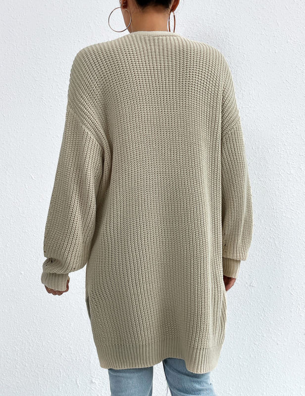 Apricot Side Split Open Front Knit Cardigan
