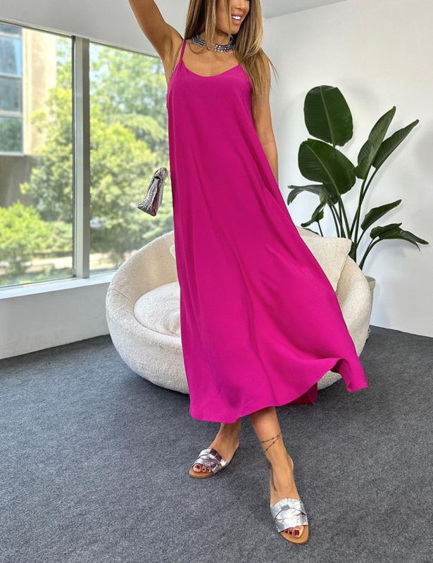 Rosy Spaghetti Straps Swing Casual Maxi Dress