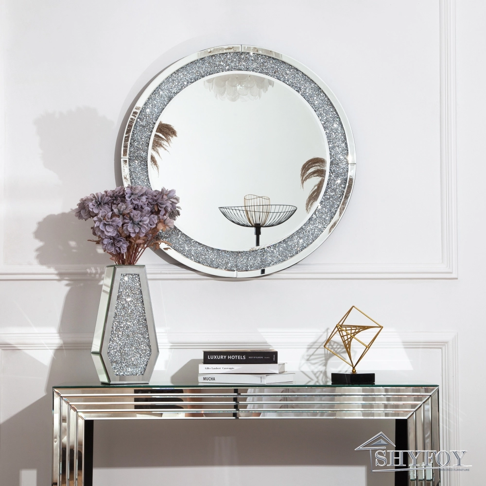 large silver round mirror