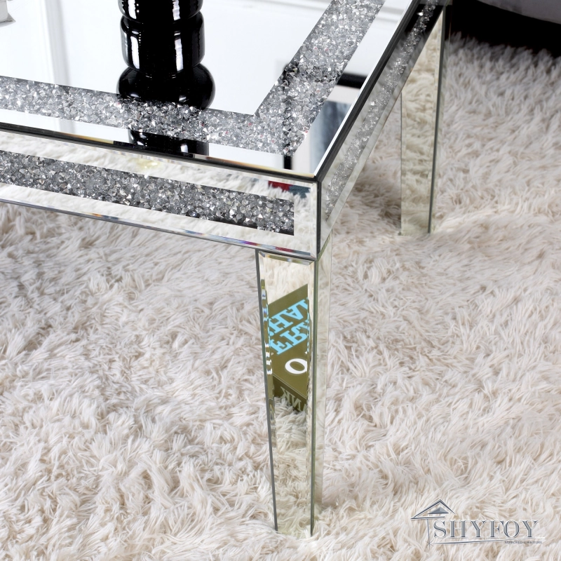 SHYFOY Coffee Table Mirrored with Crystals Inlay, Modern Contemporary ...