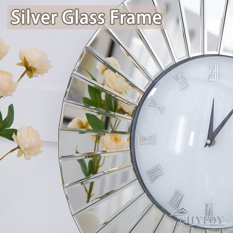 SHYFOY Mirrored Wall Clocks Decor Sparkly Big Decorative Wall Clock ...