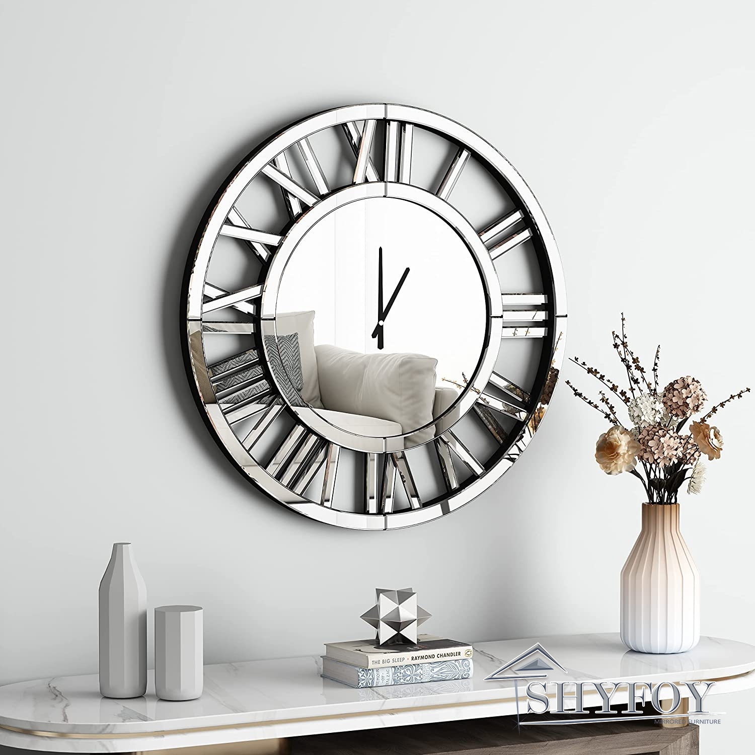 SHYFOY 18 inches Acrylic Mirrored Wall Clock Decorative, Real Moving ...