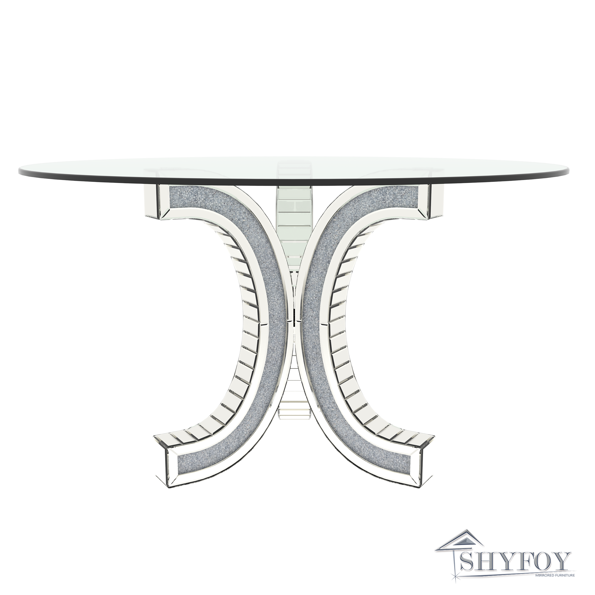 Douty 52'' Mirror Glass Pedestal Dining Table with Tempered Glass Tabletop
