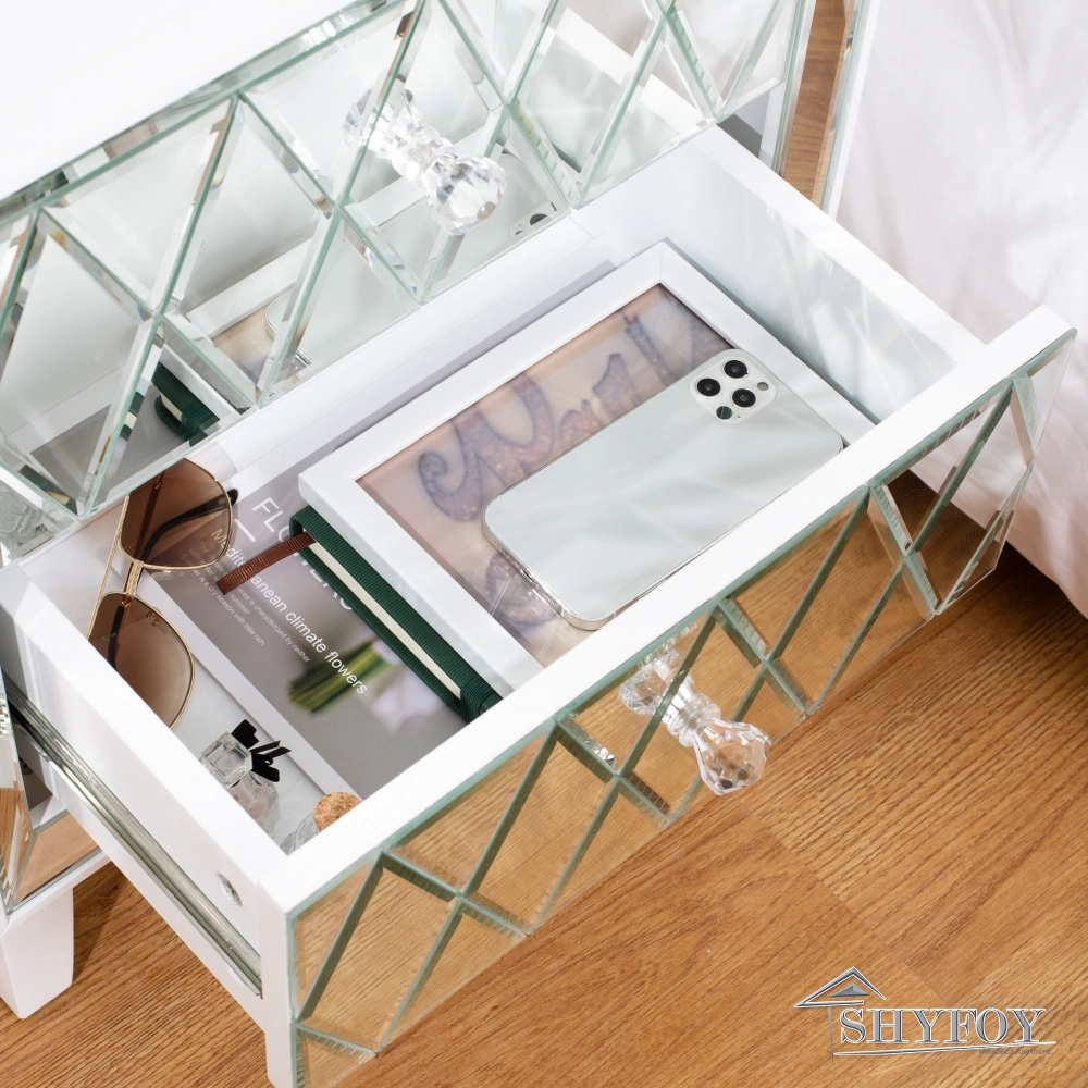 mirrored bedside table