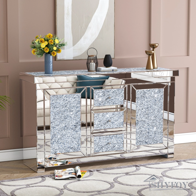 Saddler 57" Wide 3 Drawer Mirrored Glass Sideboard