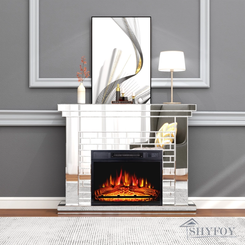 SHYFOY Mirrored Electric Fireplace, 44'' W Electric Fireplace