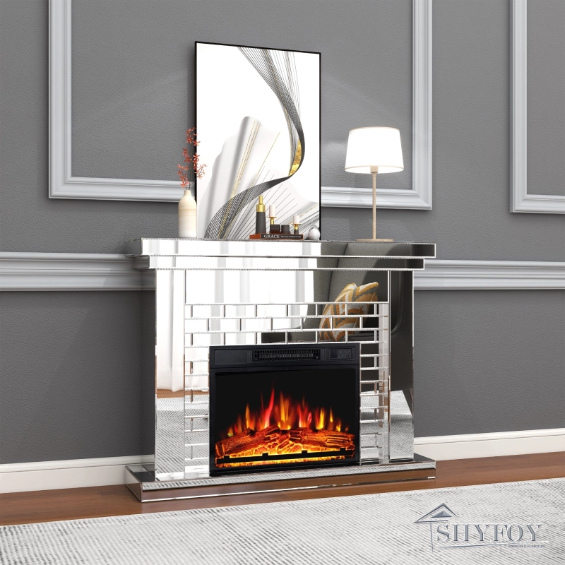 SHYFOY Mirrored Electric Fireplace, 44'' W Electric Fireplace