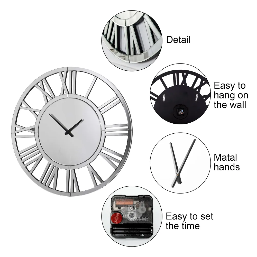 mirrored wall clock 80cm