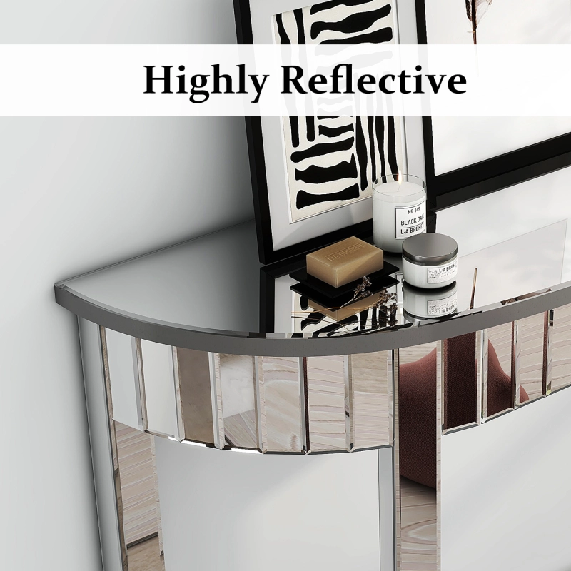Mirrored Half Moon Console Table, HD Glass Entryway Table with 1 Drawer ...
