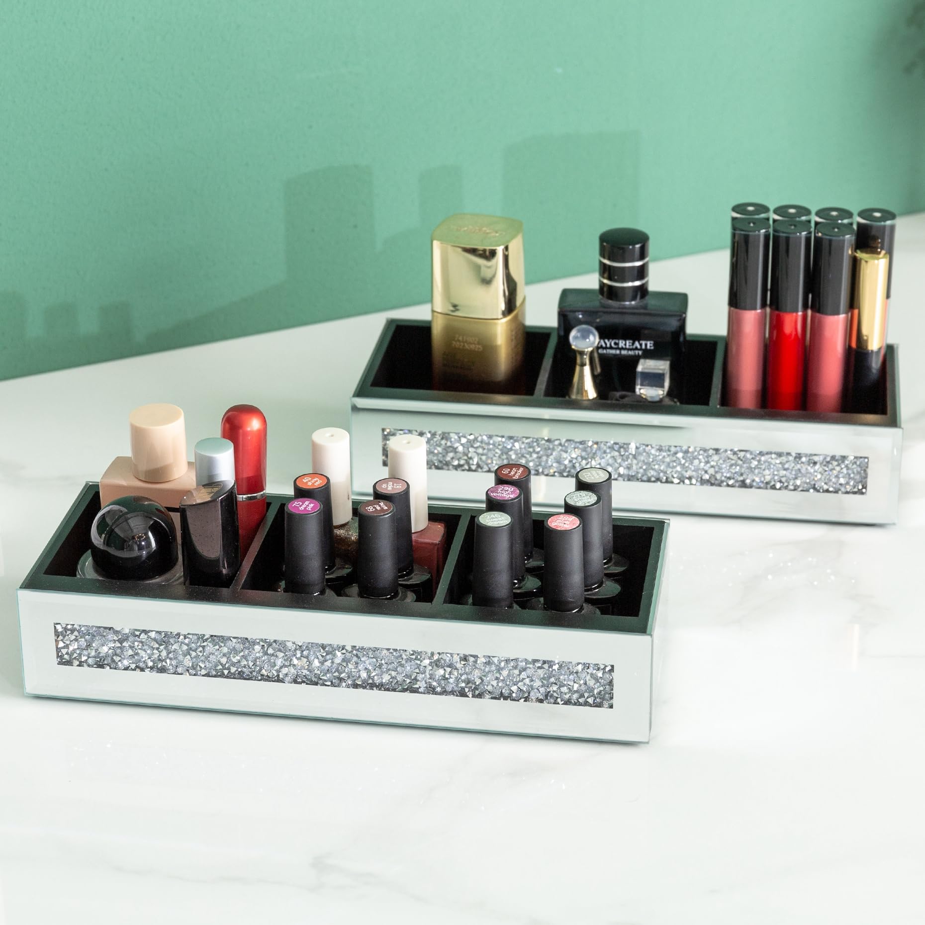 SHYFOY 2 Pack Mirrored Drawer Organizer Tray, 3 Compartment Crushed ...