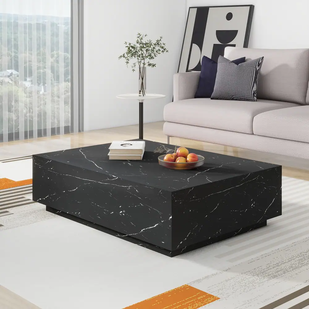 Faux Marble Solid Block Rectangular Coffee Table 35.43" × 35.43" ×13.77"