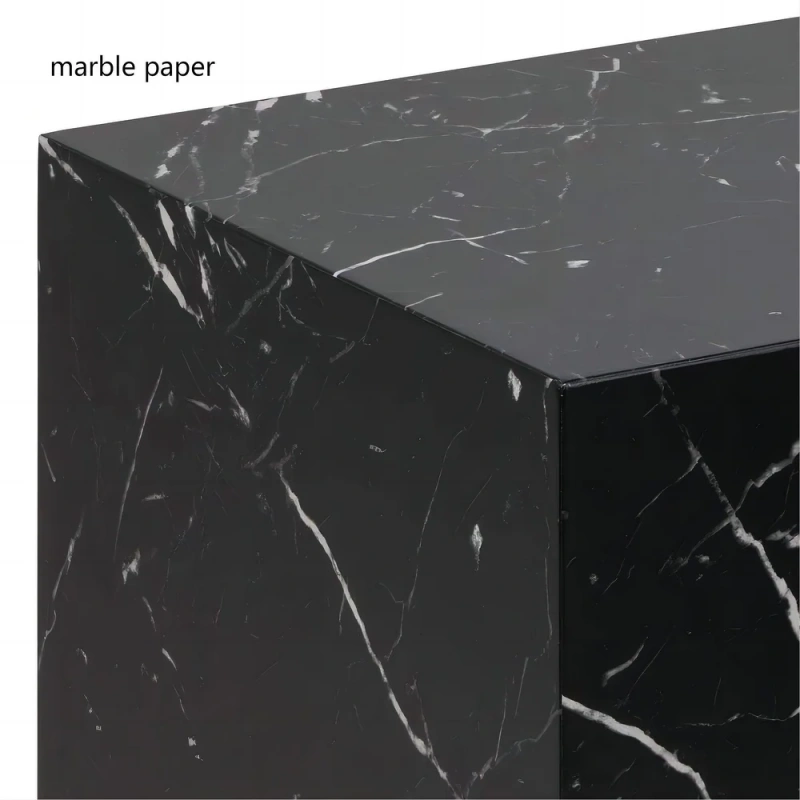 Black Marble MDF Square Coffee Table Fully Assembled, Sets of 2