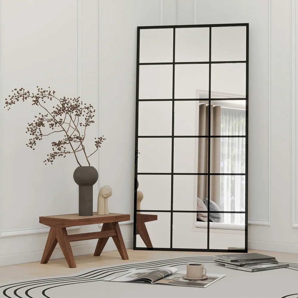 black window frame mirror