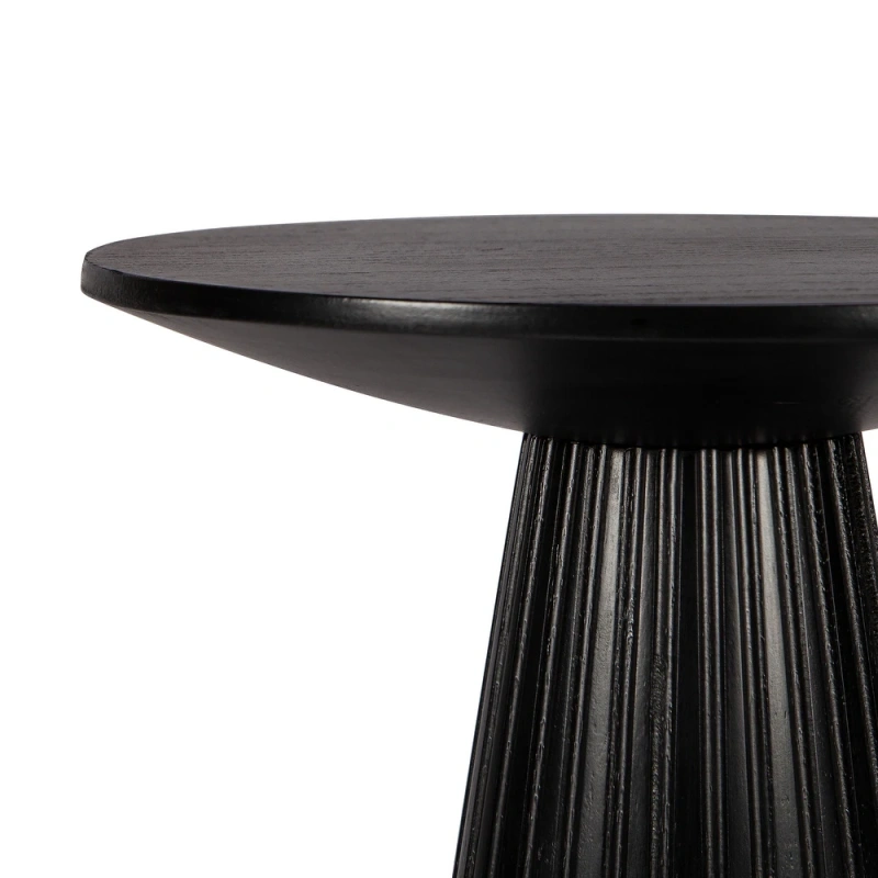 Round Black Side Table End Table with Pedestal Fluted Base