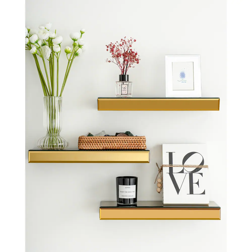 Set of 3 Mirrored Glass Floating Shelves