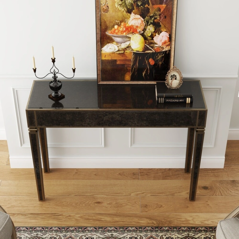 Antique Mirrored Console Table with Bronze-Toned Frame