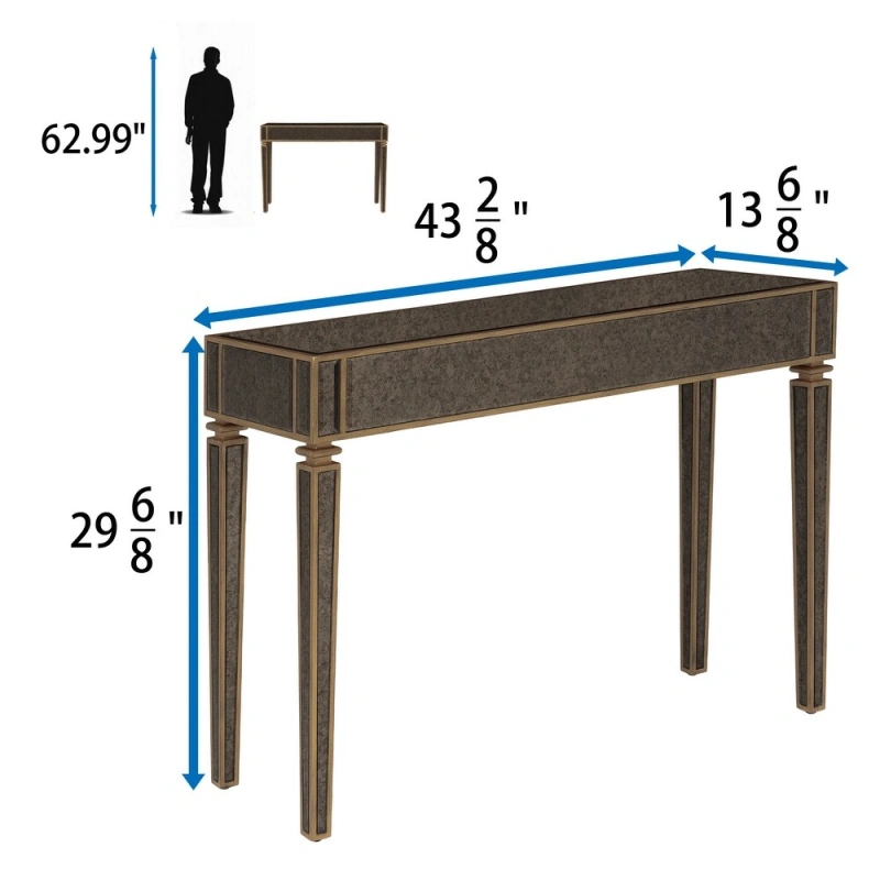 Antique Mirrored Console Table with Bronze-Toned Frame
