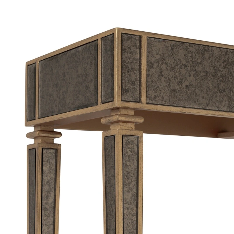 Antique Mirrored Console Table with Bronze-Toned Frame