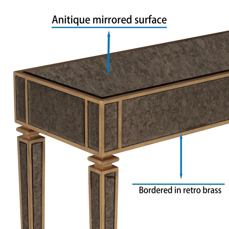 Antique Mirrored Console Table with Bronze-Toned Frame
