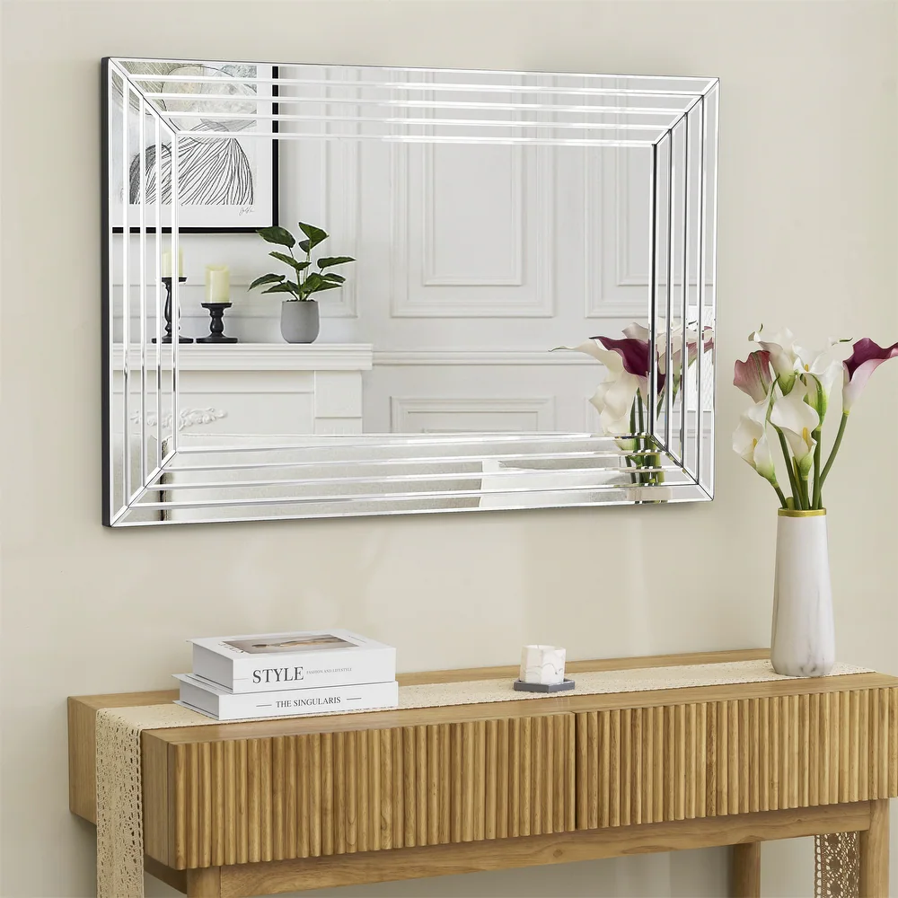 SHYFOY Modern Wall Mirror Silver Rectangular Mirror