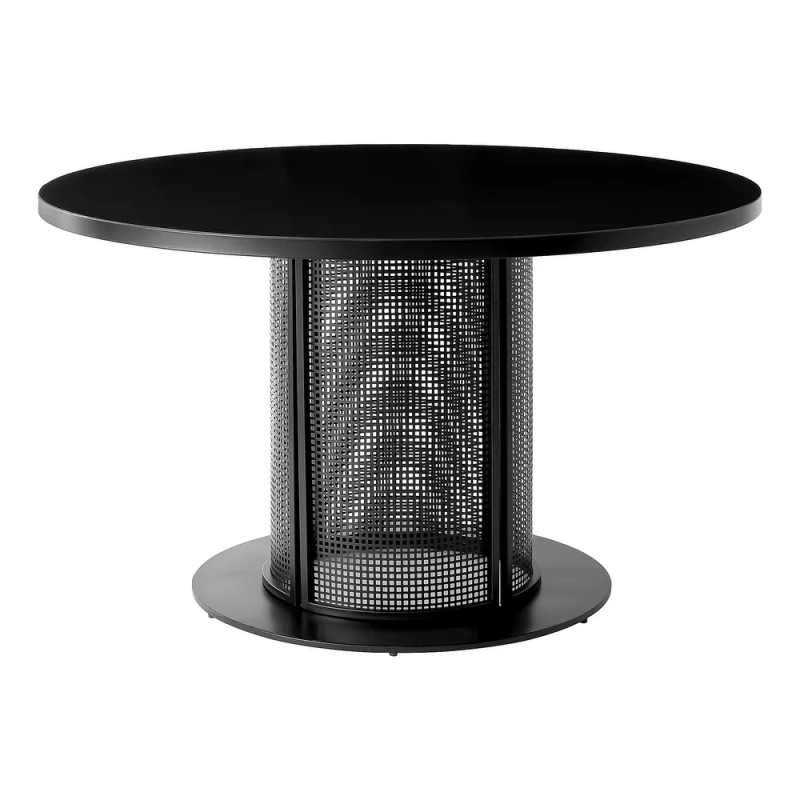 Round Metal Dining Table with Mesh Pedestal Base