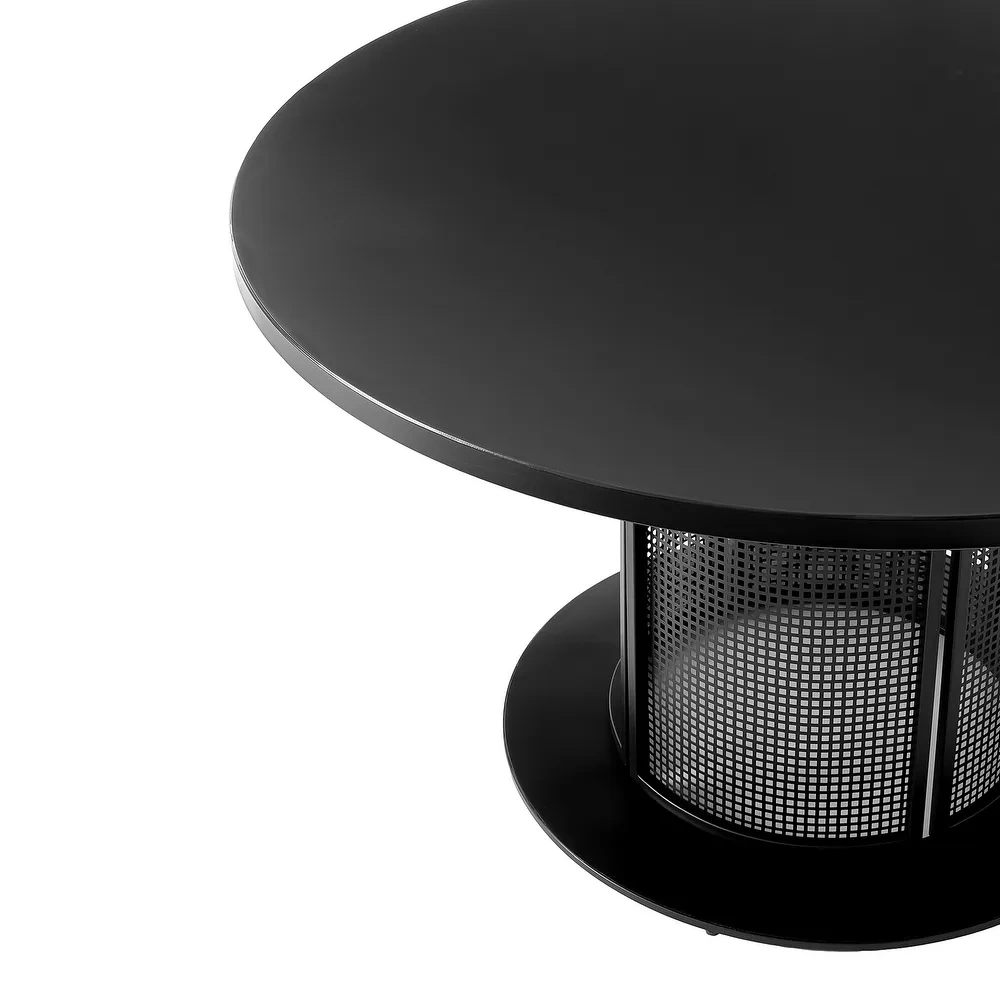 Round Metal Dining Table with Mesh Pedestal Base