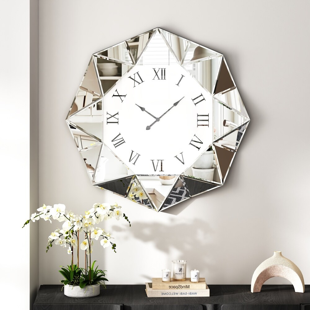 Modern Octagon Wall Clock Mirrored Large Clock