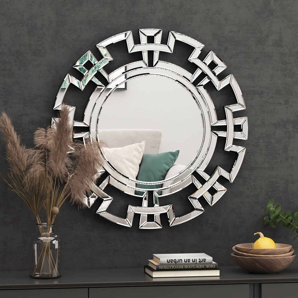 large silver round mirror