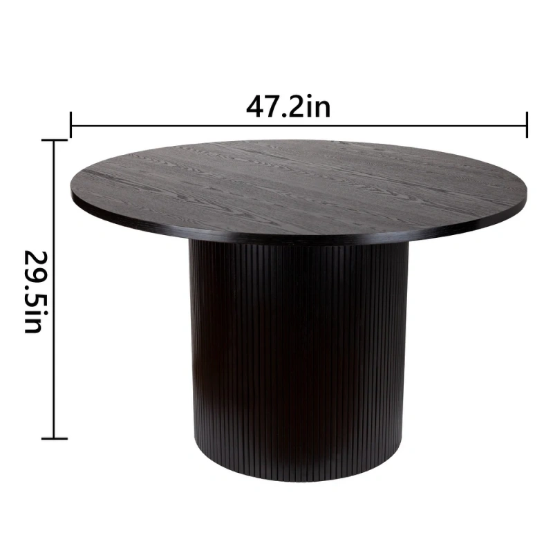 Modern Round Fluted Pedestal Black Dining Table