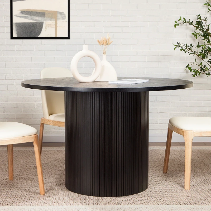 Modern Round Fluted Pedestal Black Dining Table