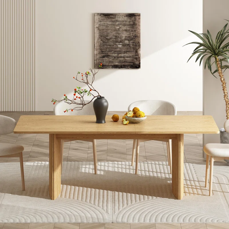 Beige Modern Rectangular Extendable Dining Table