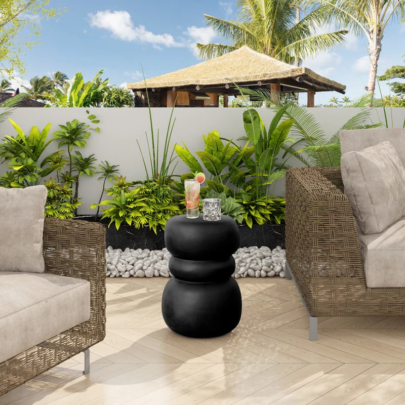 Round Stone Side Table End Table