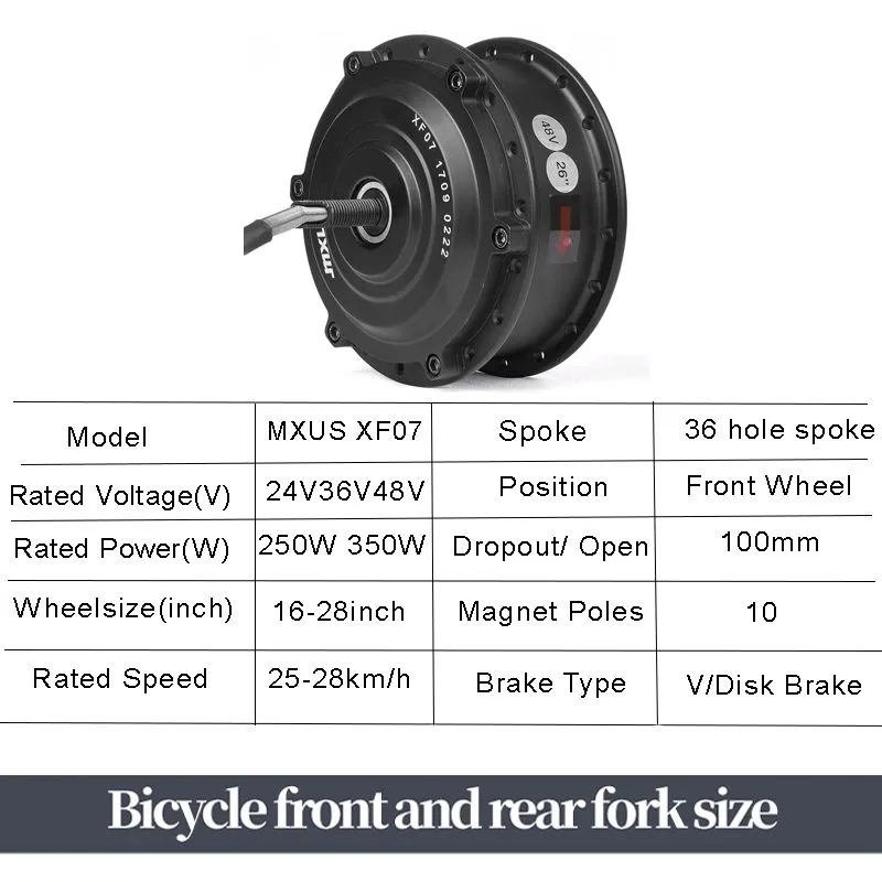MXUS XF07 Ebike Front Wheel Motor 24V 36V 48V 250W 350W 26-28IN 700C ...