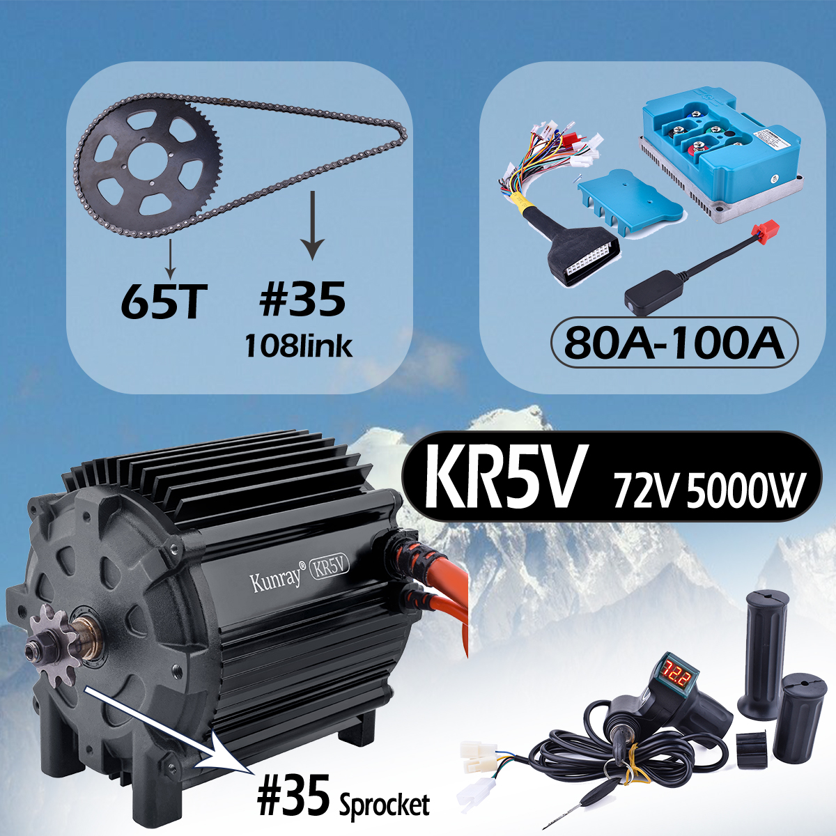 Kunray Brushless Motor Go Kart 72V 5KW Brushless Motor Kit for Electric Bike Engine Motorcycle